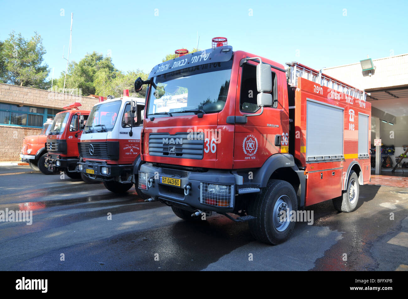 Israel, Haifa, fire trucks at the northern district fire station Stock ...