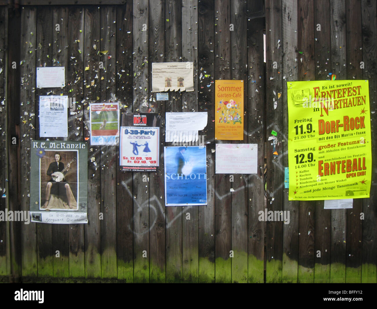 Colourful signs on a wooden fence in Hepsted North Germany Stock Photo ...