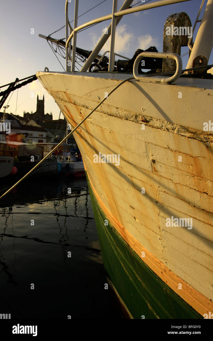Bow of ship with St. Marys Church Penzance Cornwall Uk Stock Photo - Alamy