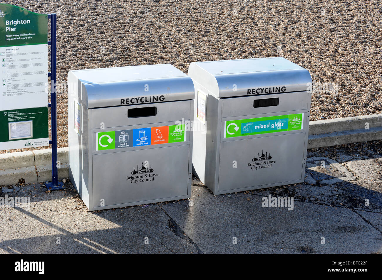 New recycling bins on brighton seafront Stock Photo - Alamy