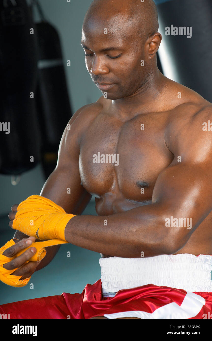 Boxer Taping Hands Before Fight Stock Photo - Alamy