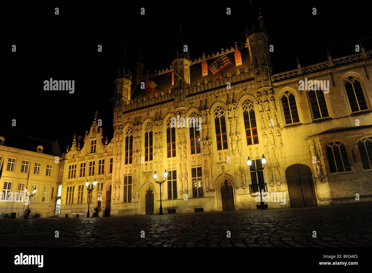 The Burg square Bruges at night in Belgium Europe Stock Photo - Alamy