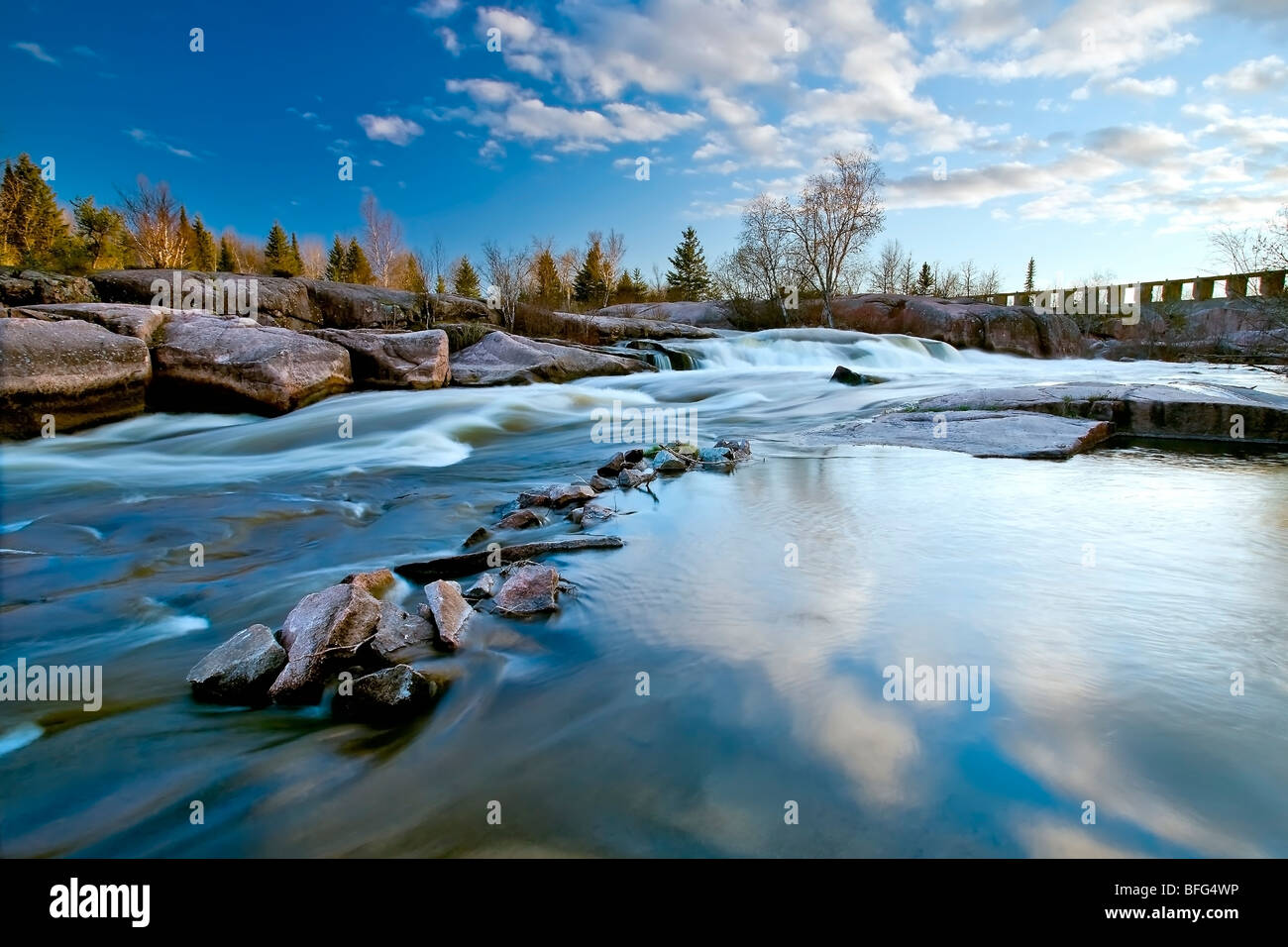 Water rapids on Winnipeg River site of Old Pinawa Dam. dam was Manitoba ...