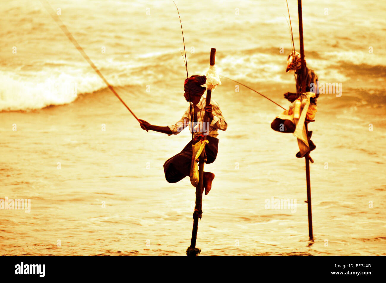 Stilt fishermen, Sri Lanka, traditional stilt fisherman at Kogalla, Sri ...