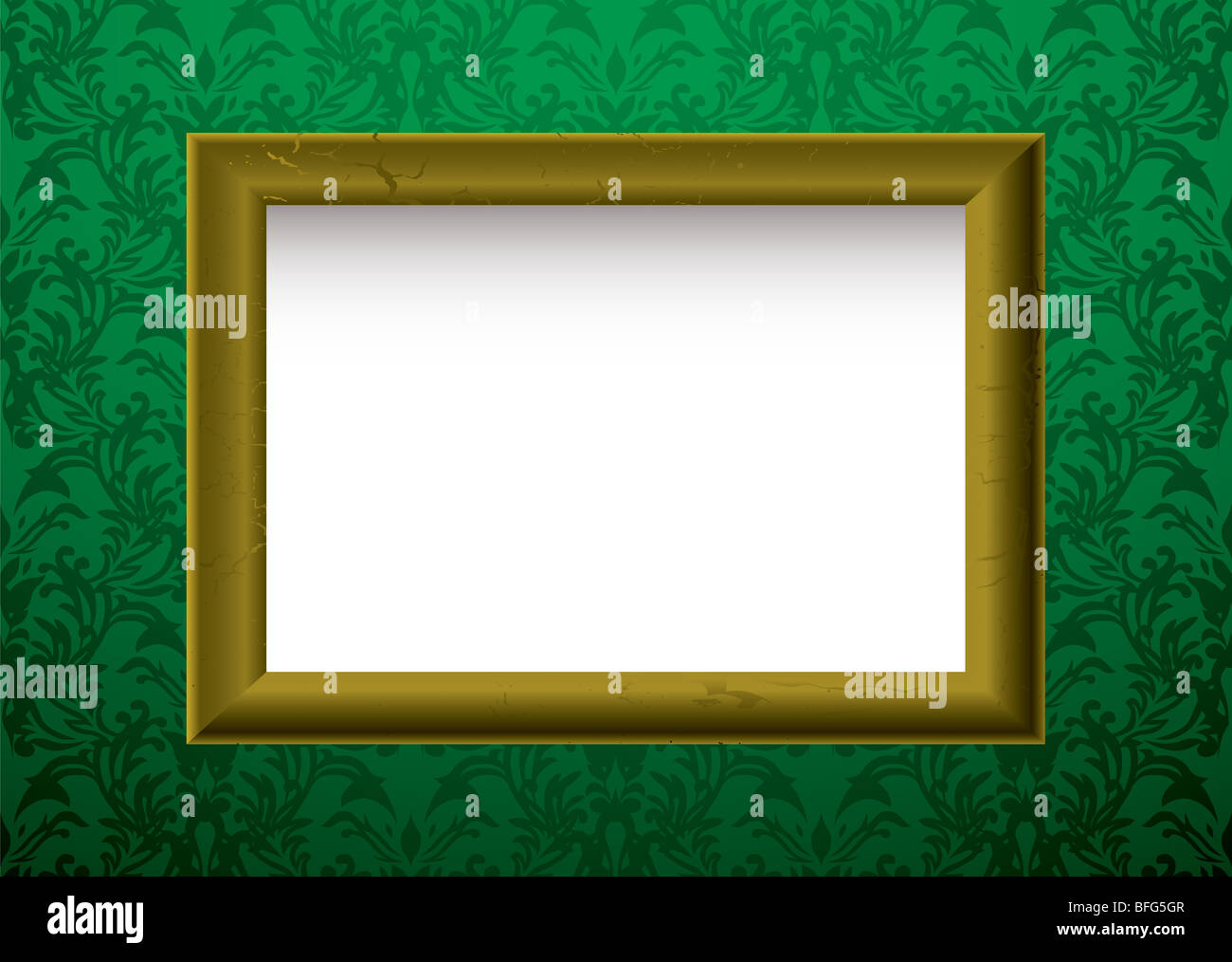 Green wallpaper background with golden wooden picture frame Stock Photo ...
