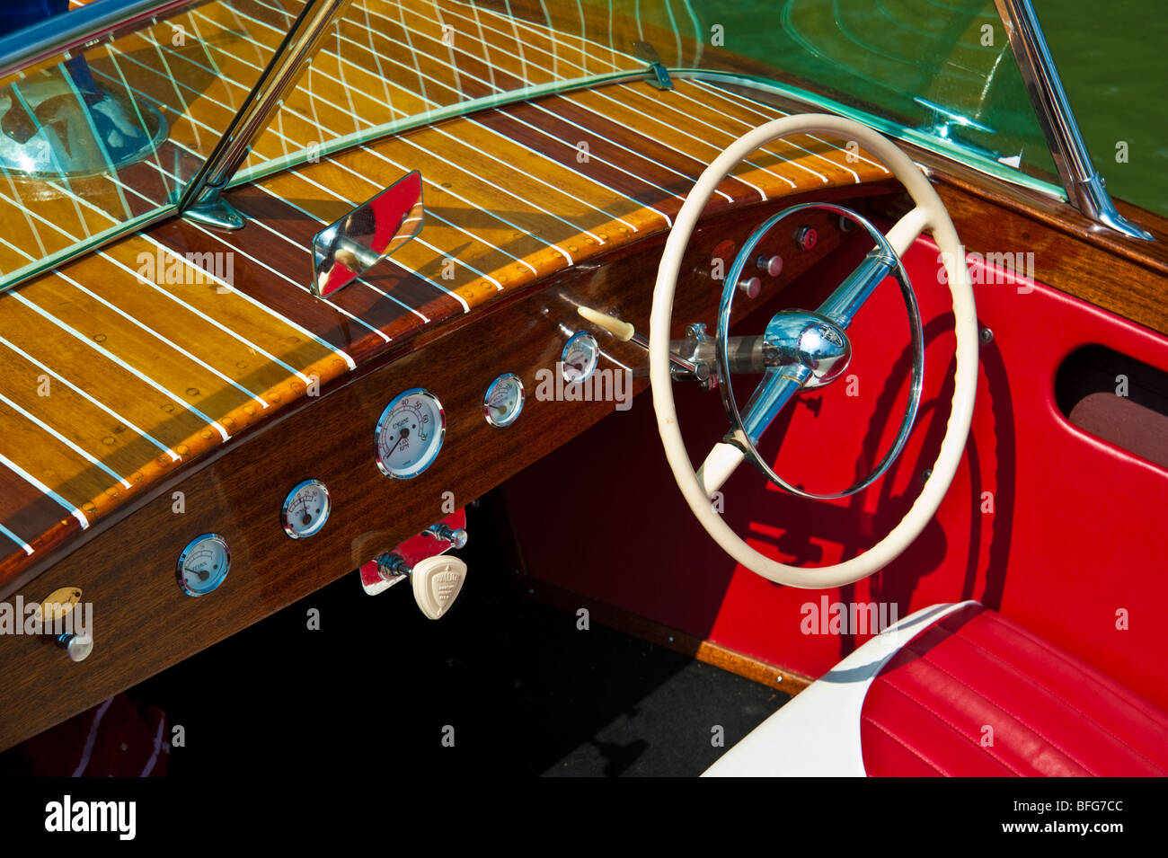 Cockpit of classical power boat Stock Photo - Alamy