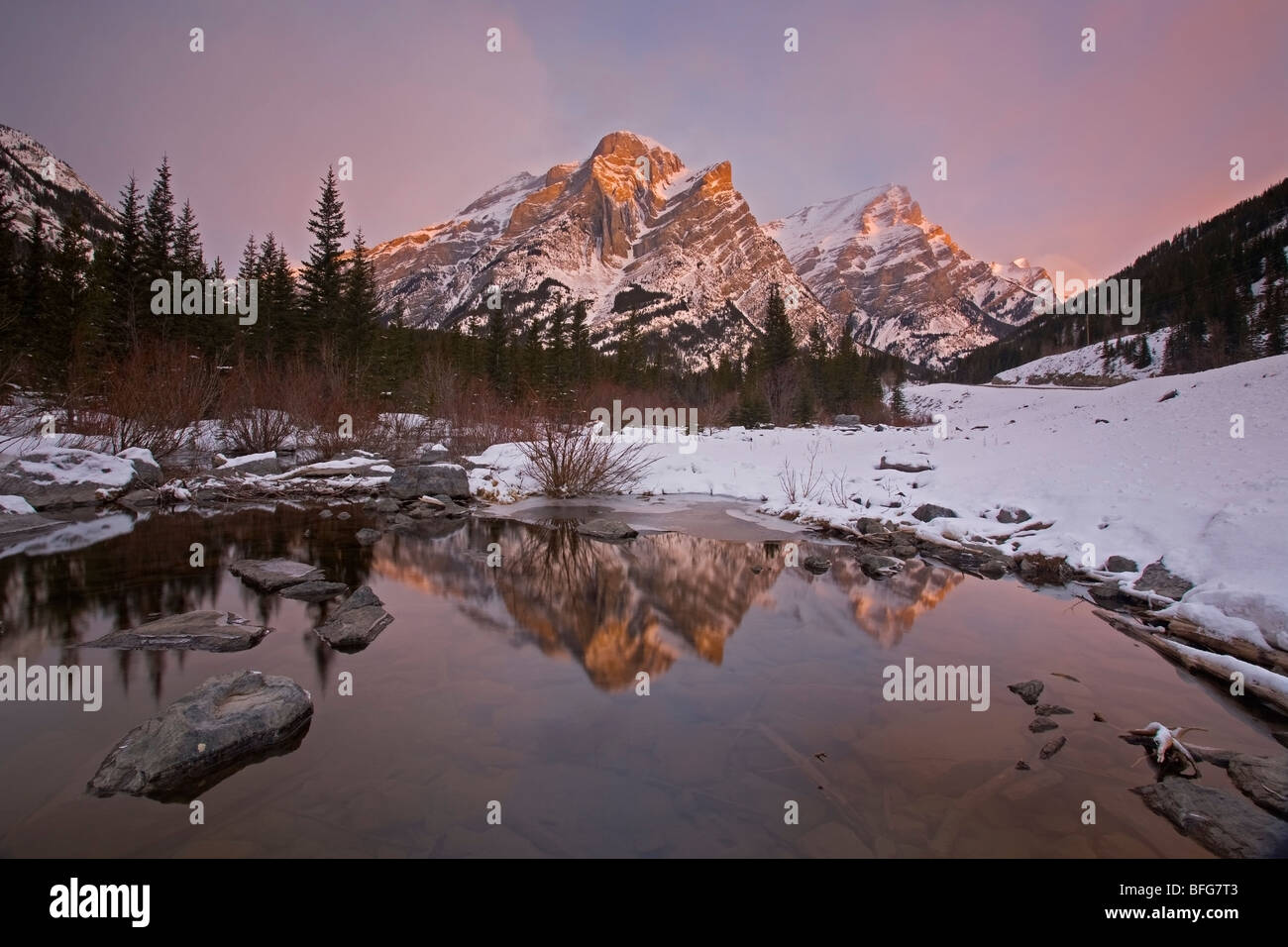 Mount Kidd at sunrise in the winter, Kananaskis Country, Alberta ...