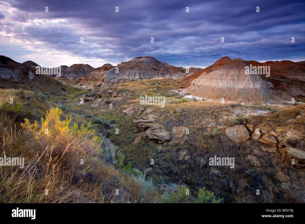 Shorly after sunset at Dinosaur Provincial Park, Alberta, Canada Stock ...