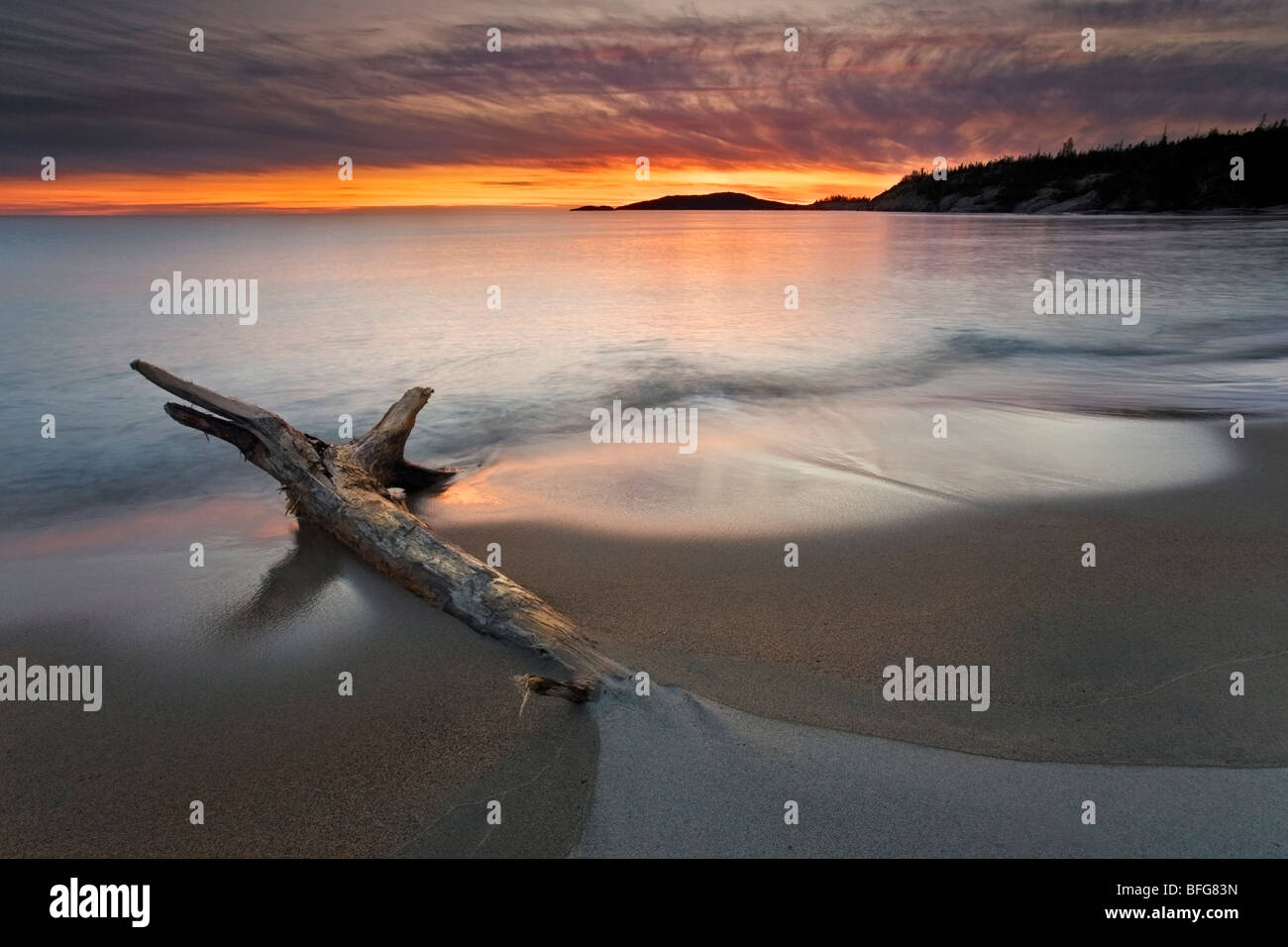 Sunset at Sandy Beach, on the shore of Lake Superior, Ontario, Canada ...