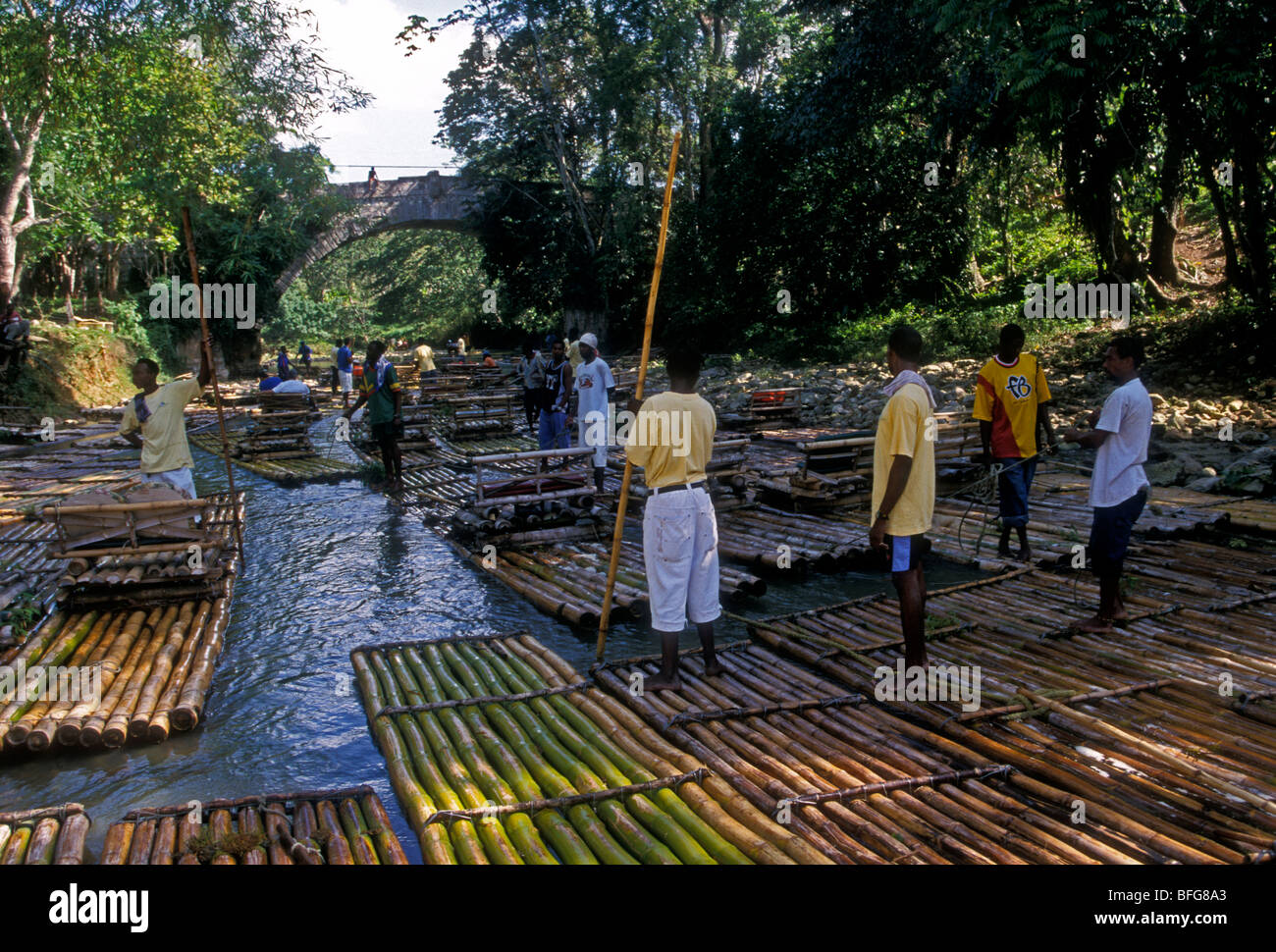 Jamaican men, adult men, tour guides, bamboo rafts, bamboo raft trip ...