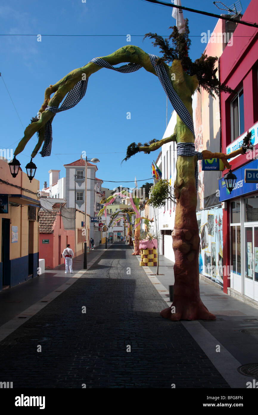 A street in Valverde on El Hierro decorated for the celebrations of the ...