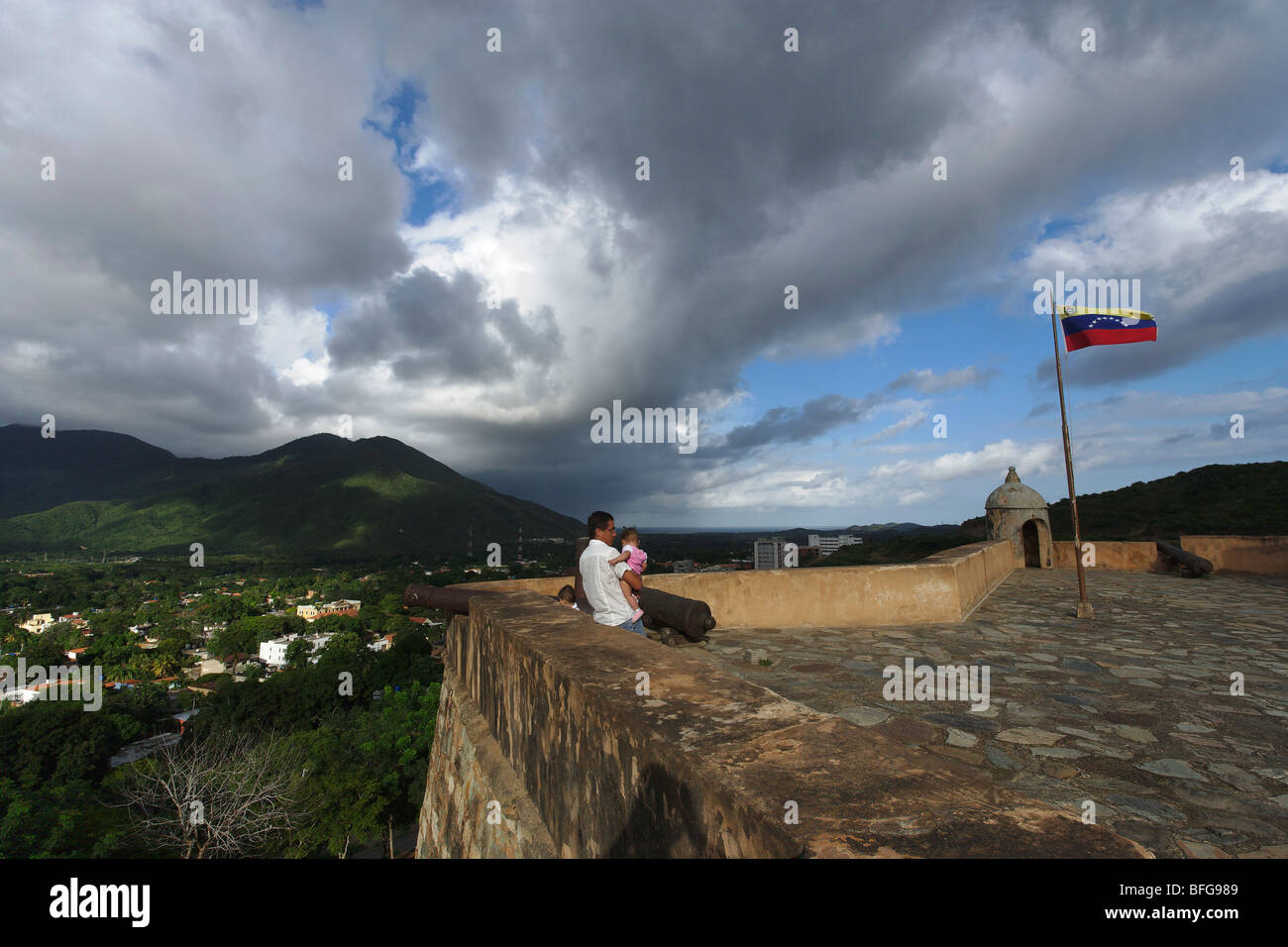 Couple visiting Castillo de Santa Rosa, La Asuncion, Isla Margarita ...