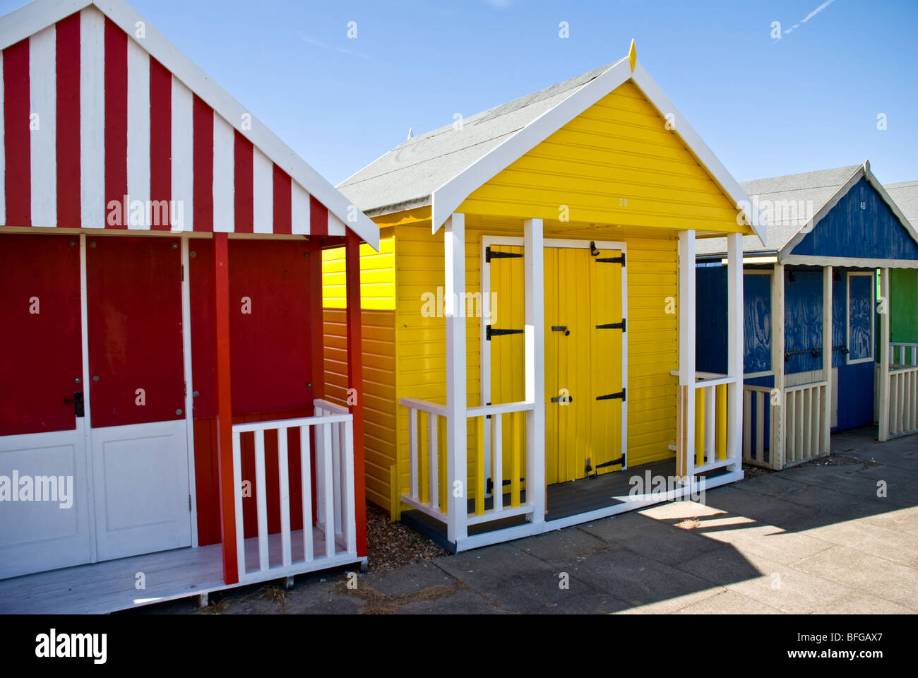 Colourful, colorful seaside huts at Sutton on Sea, Lincolnshire Stock ...