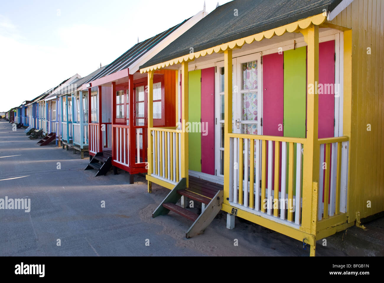 Colourful, colorful seaside huts at Sutton on Sea, Lincolnshire Stock ...