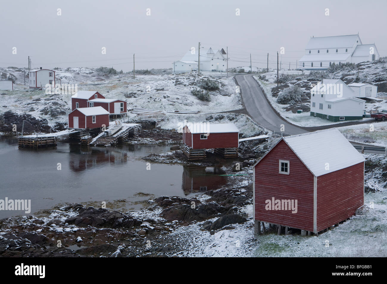 spring snowfall, Change Islands, Newfoundland & Labrador, Canada Stock ...