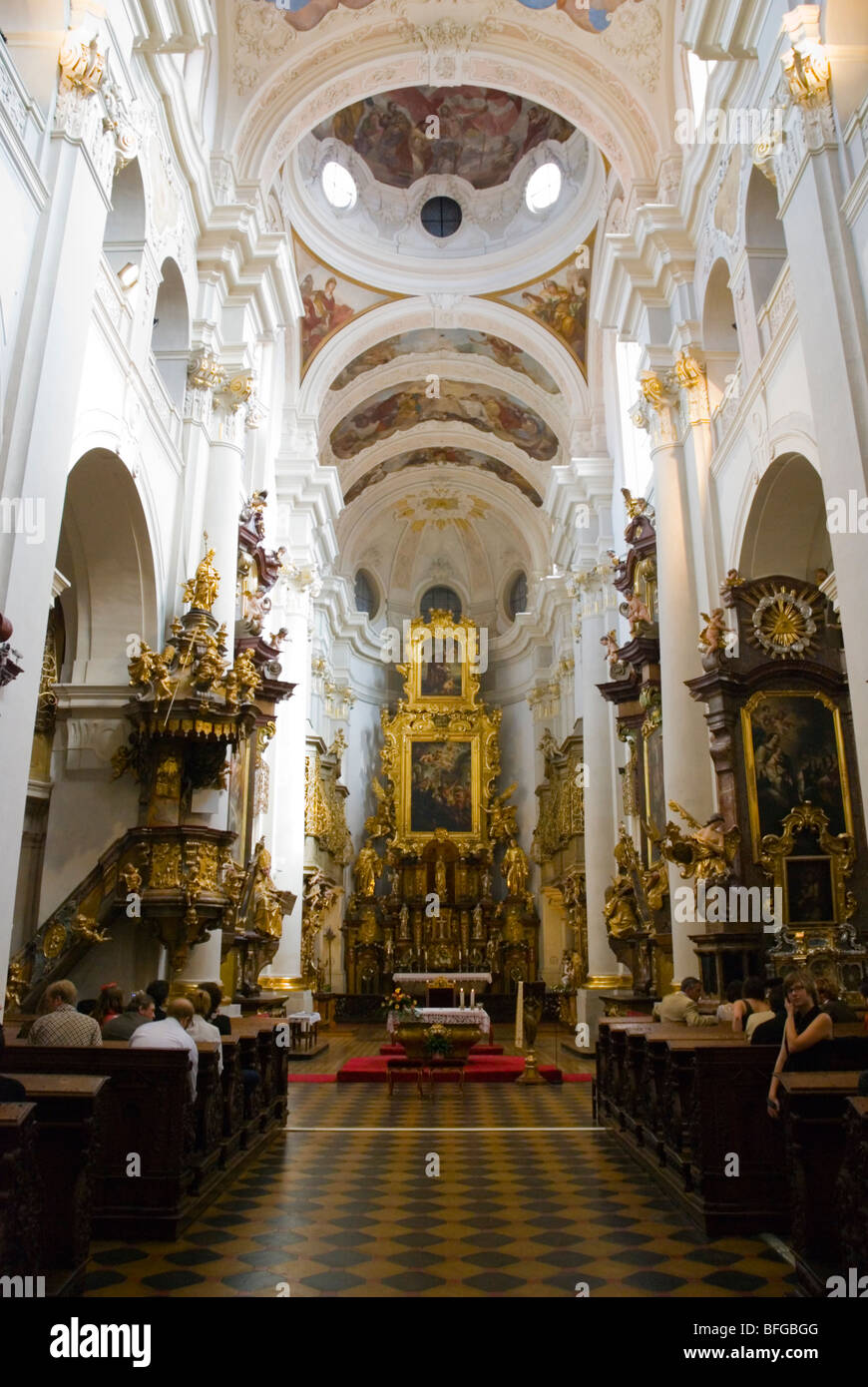 Sv Tomas Roman Catholic church interior during mass in Mala Strana ...