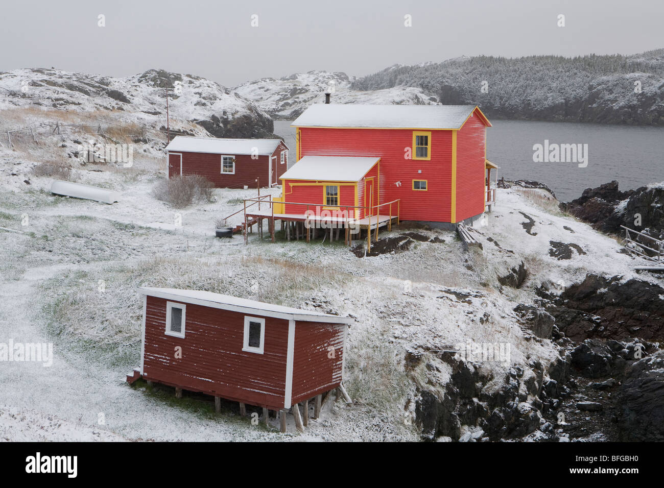 spring snowfall, Change Islands, Newfoundland & Labrador, Canada Stock ...