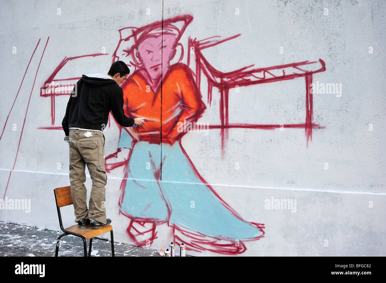Paris, France, Street Art Scene, Young Male Teen Rear, Street Graffer ...