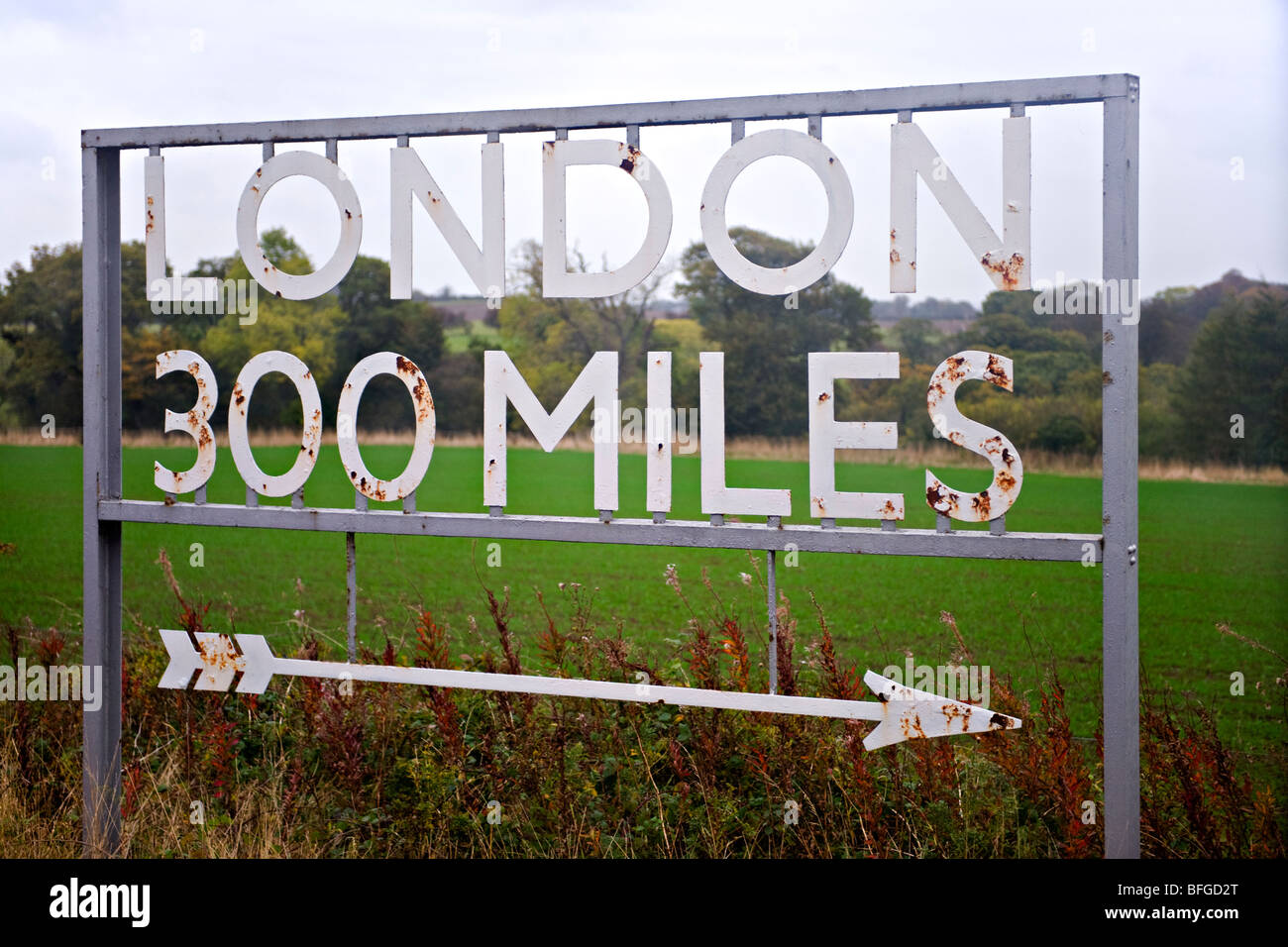 Trackside Sign 'London 300 Miles" on the East Coast Railway Line, UK ...