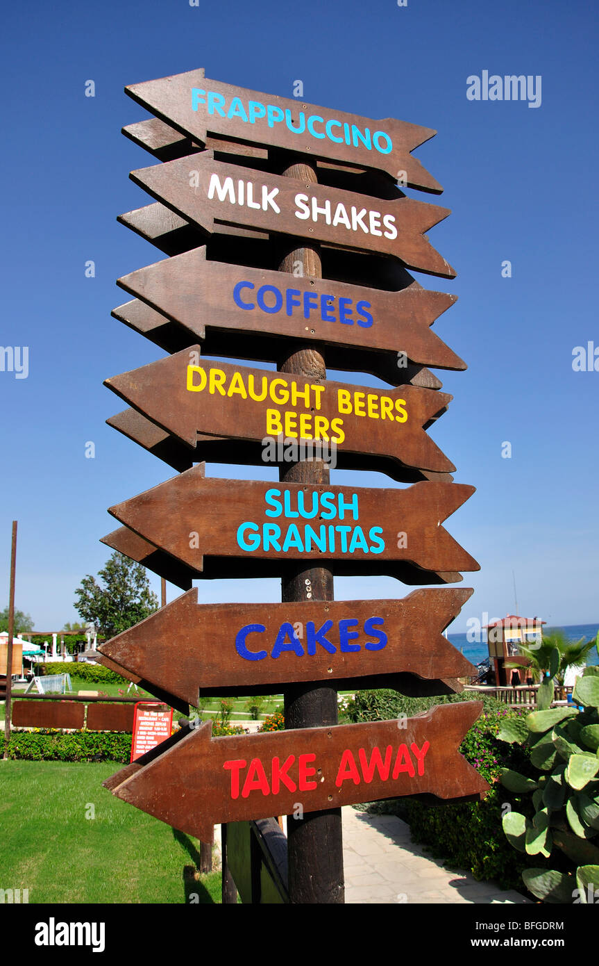 Food and drink bar sign, Fig Tree Bay, Protaras, Famagusta District ...