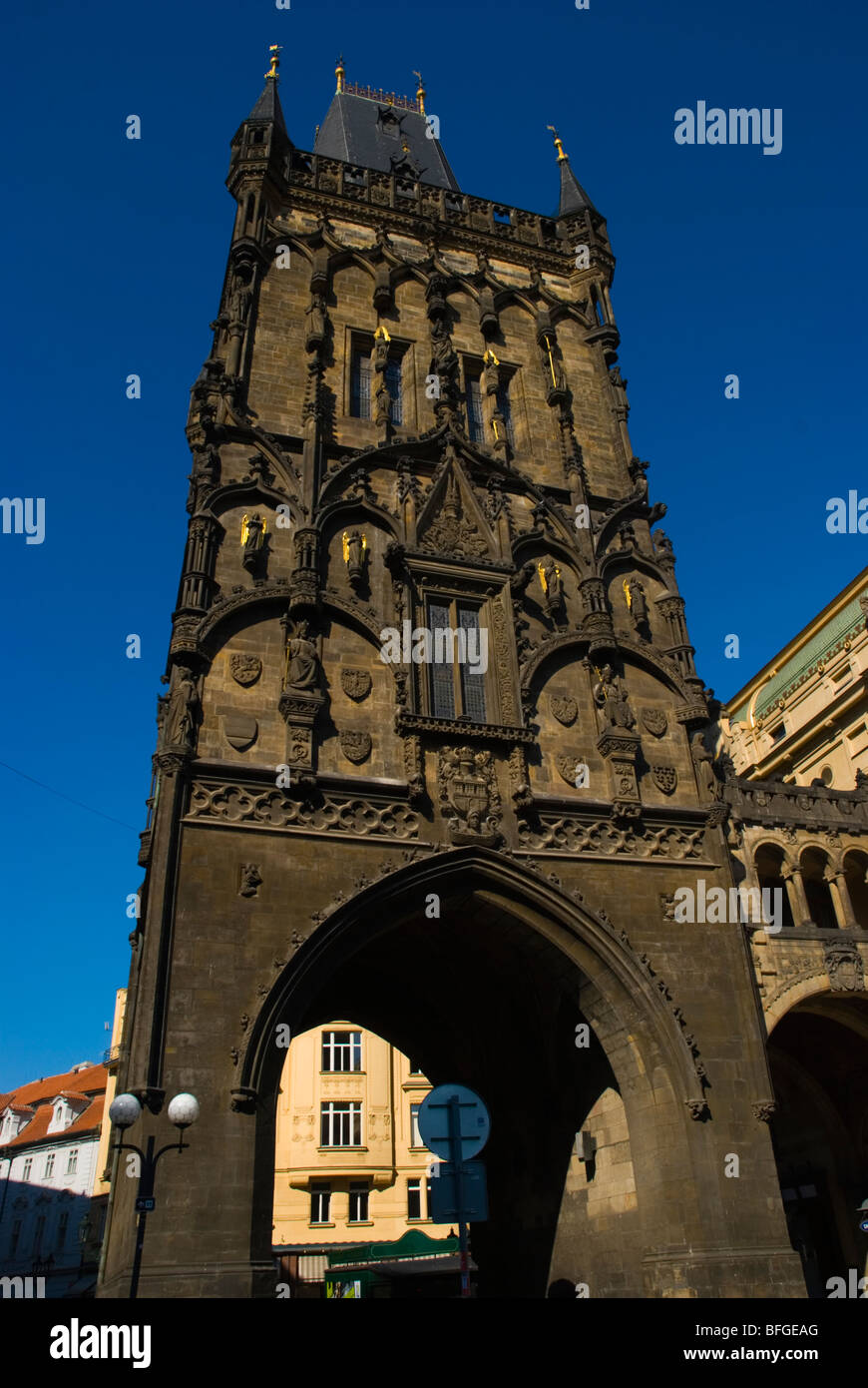 Prasna brana the Powder Tower at namesti Republiky the Republic Square in Prague Czech Republic ...