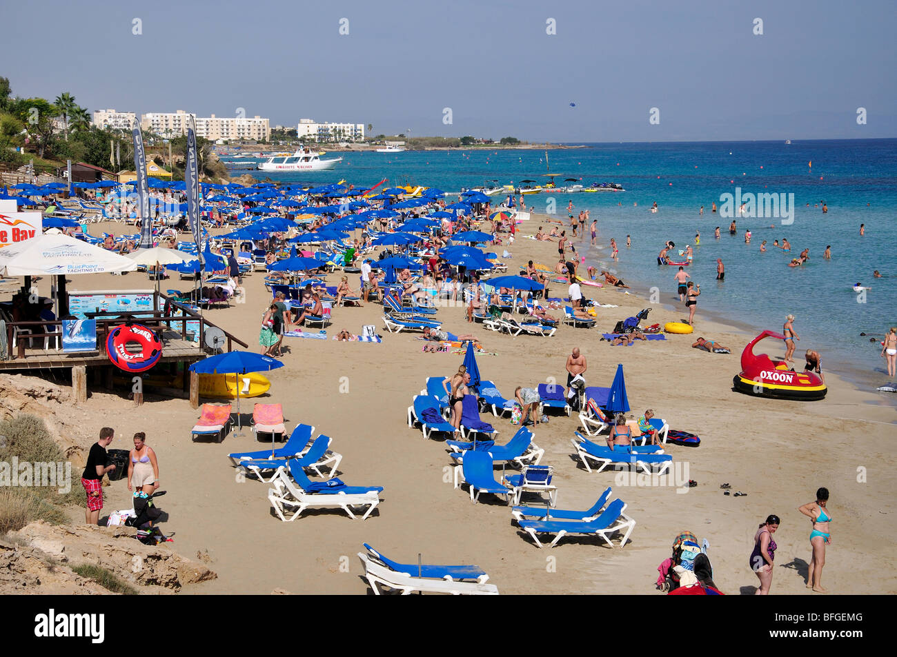 Beach view, Fig Tree Bay, Protaras, Famagusta District, Cyprus Stock ...