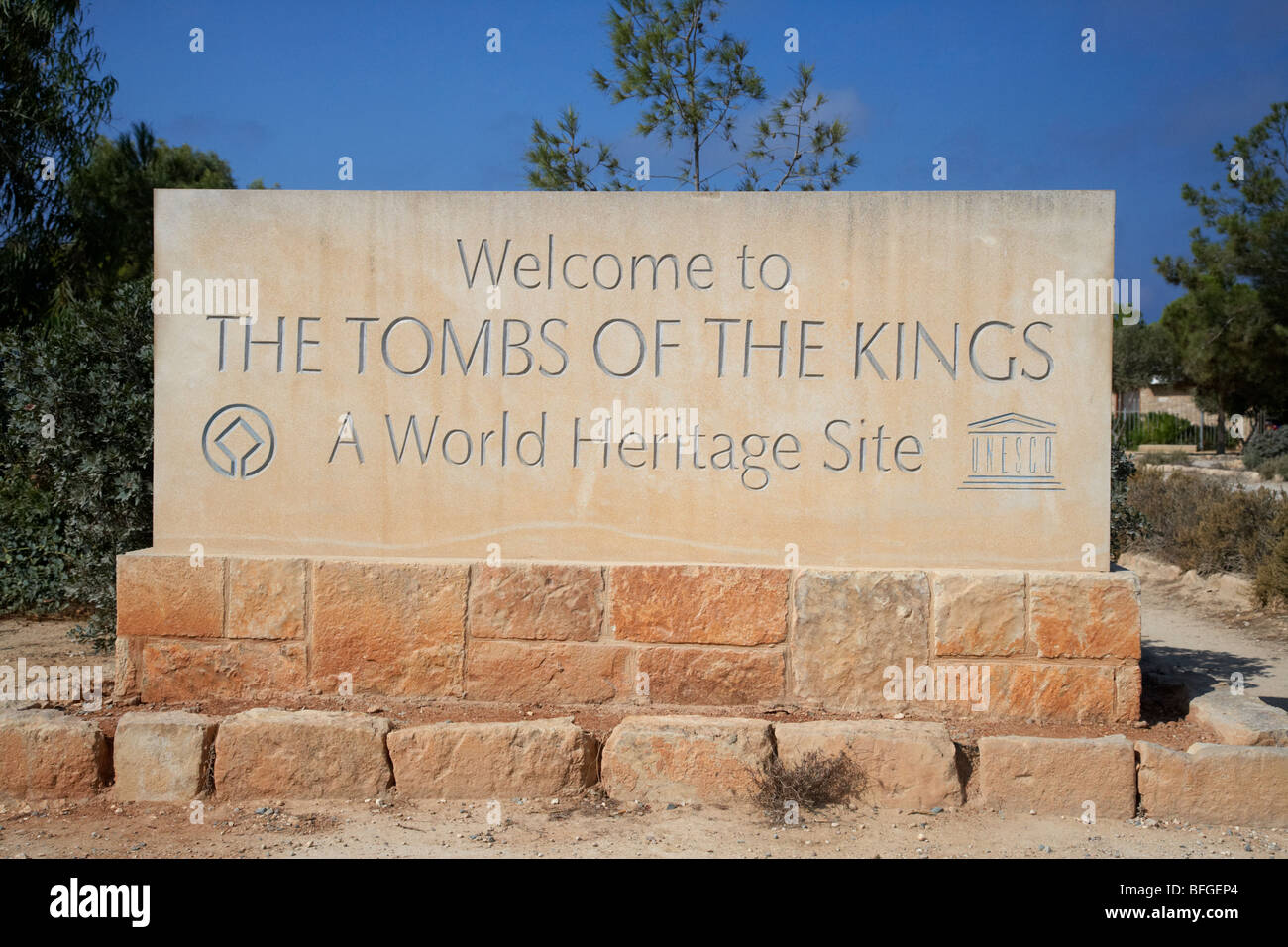 entrance sign for the tombs of the kings world heritage site paphos ...