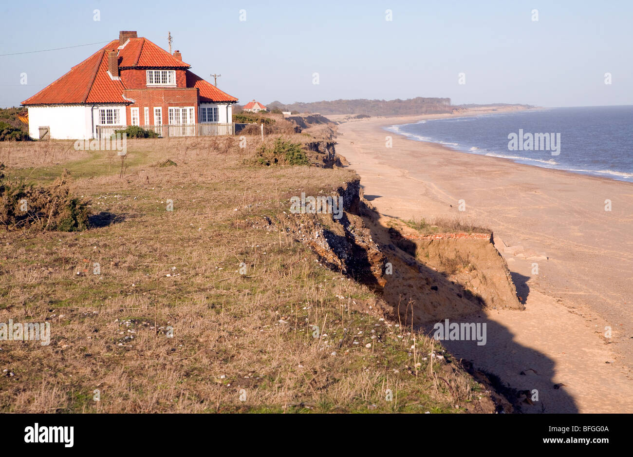 House at risk from coastal erosion, Easton Bavents, Southwold, Suffolk ...