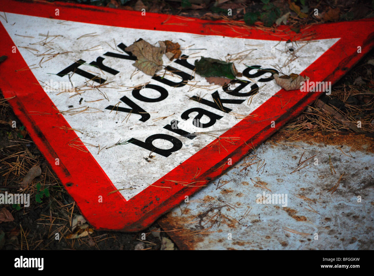 Try your brakes road sign Stock Photo - Alamy