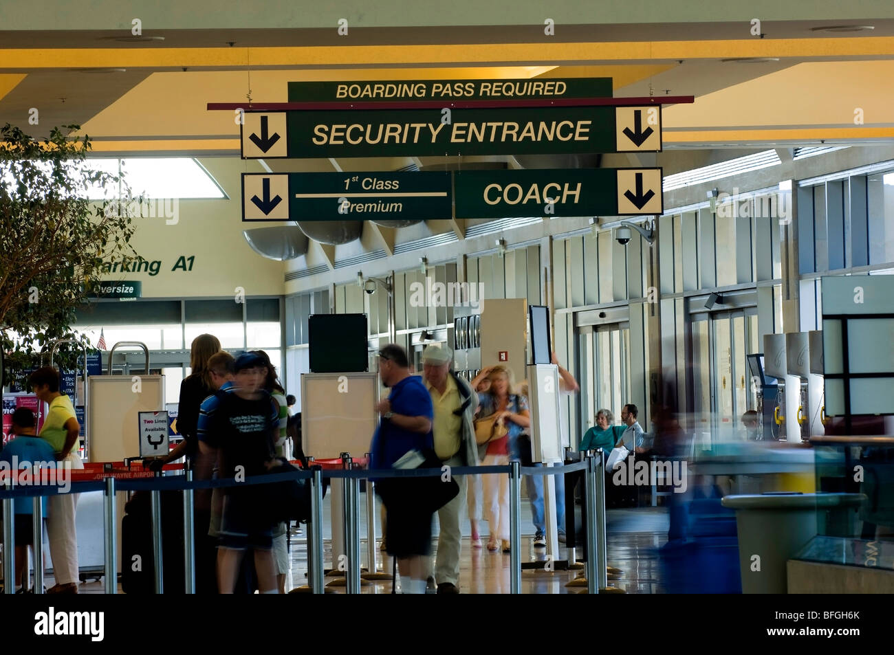 Security entrance with separate lines for fist class at John Wayne ...