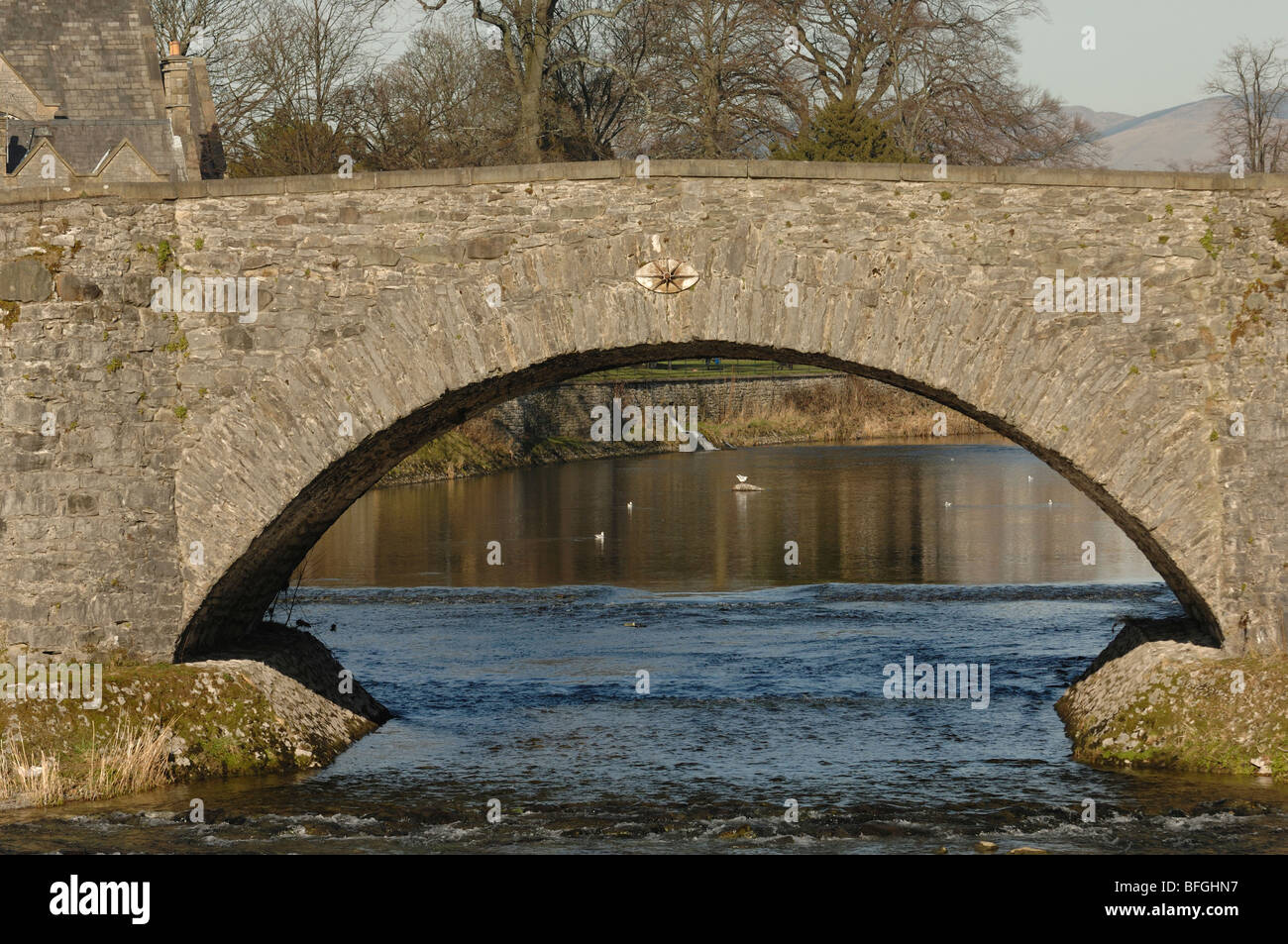 A stone road bridge over the River Kent in Kendal Cumbria United ...