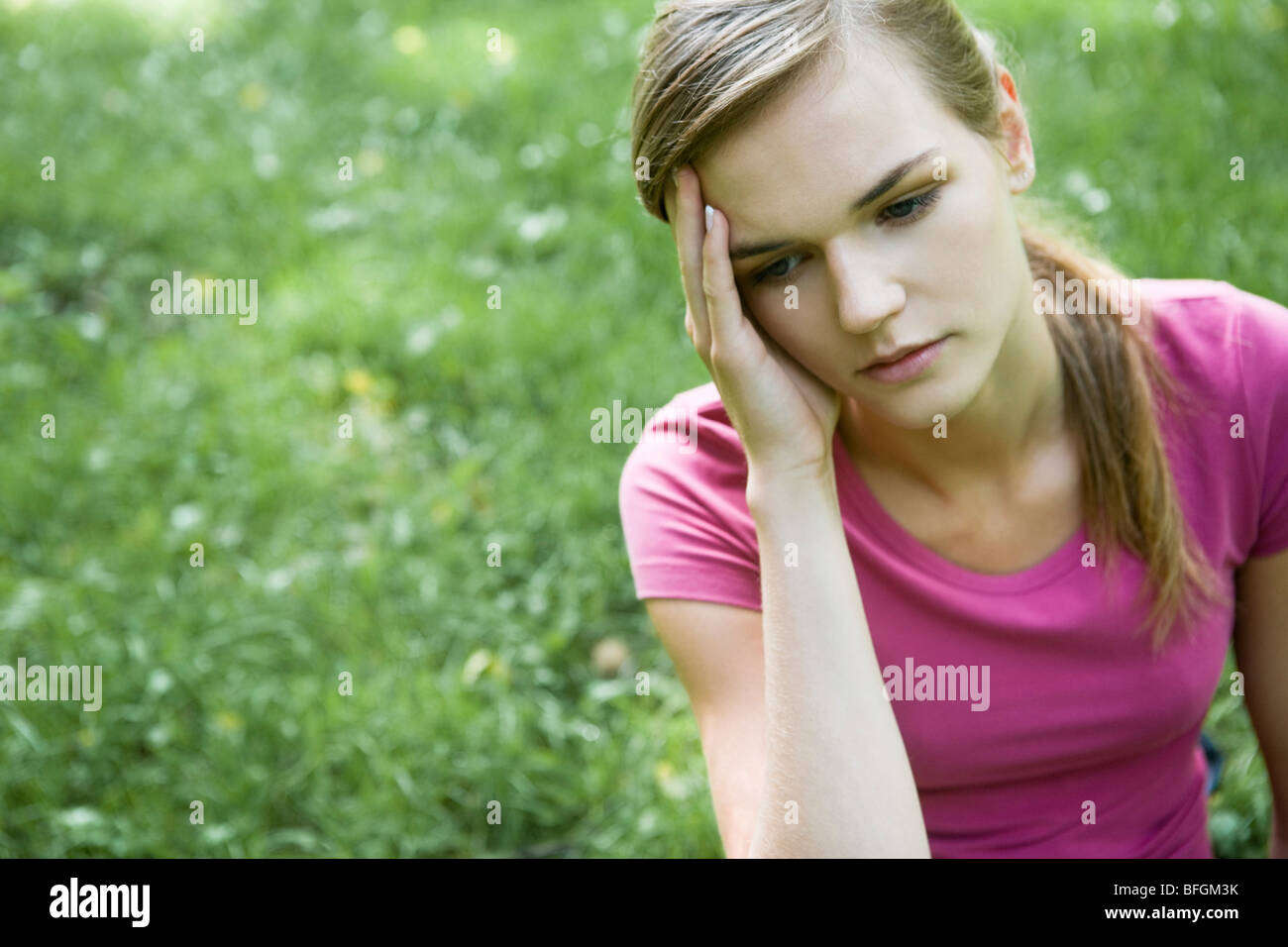 Girl confused angry sad garden hi-res stock photography and images - Alamy