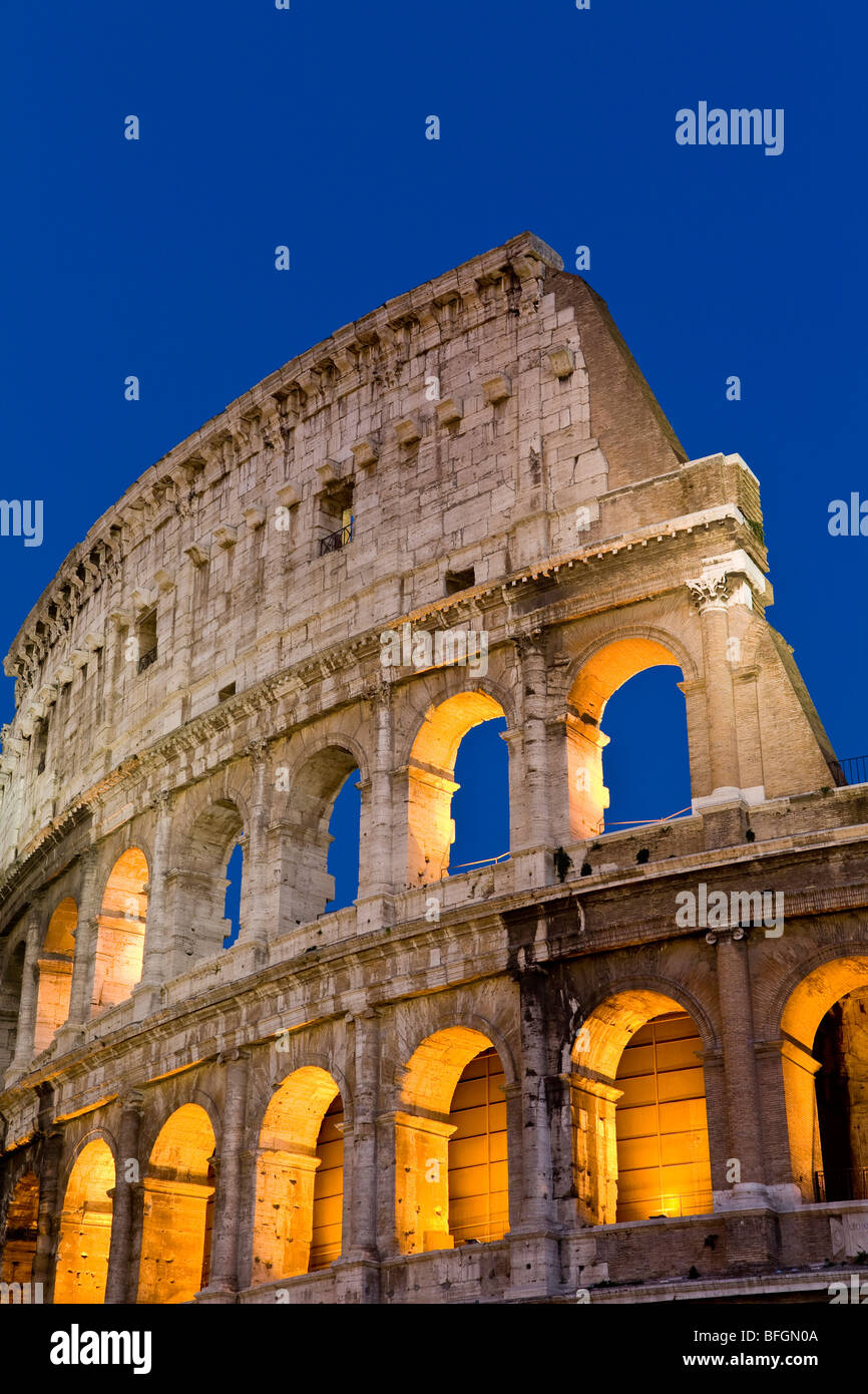 Exterior view of the Coliseum amphitheatre at night, Rome, Italy Stock ...