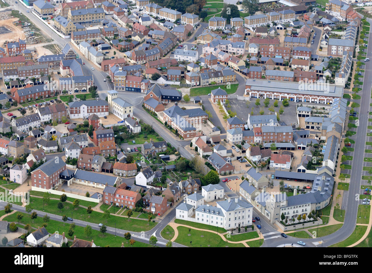 Poundbury in Dorset, Poundbury Village, aerial view of Poundbury Stock ...