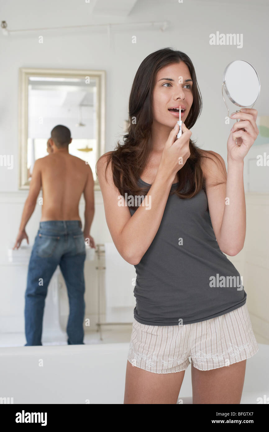Couple in Bathroom Stock Photo - Alamy