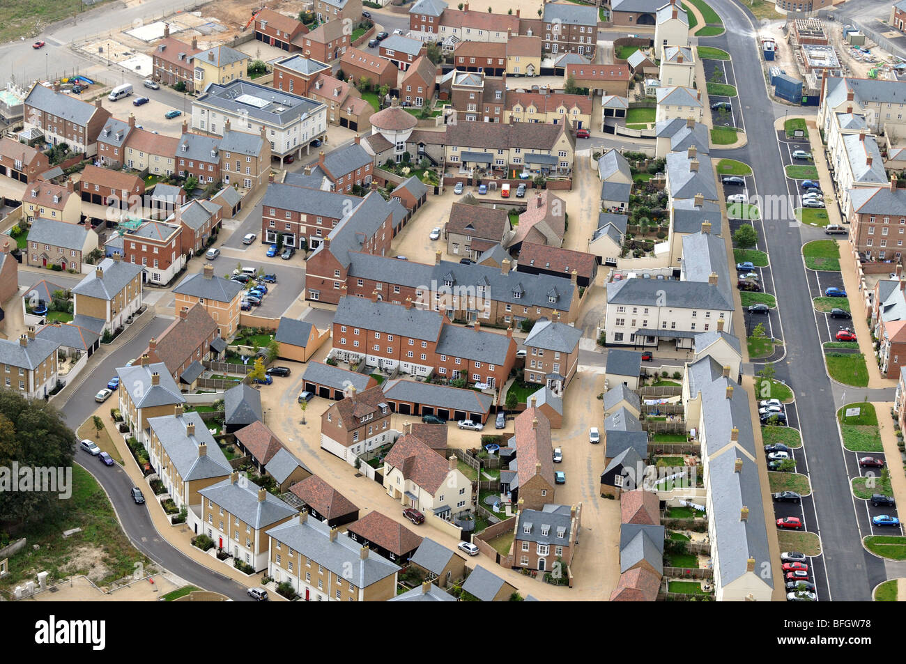 Poundbury in Dorset, Poundbury Village, aerial view of Poundbury Stock ...