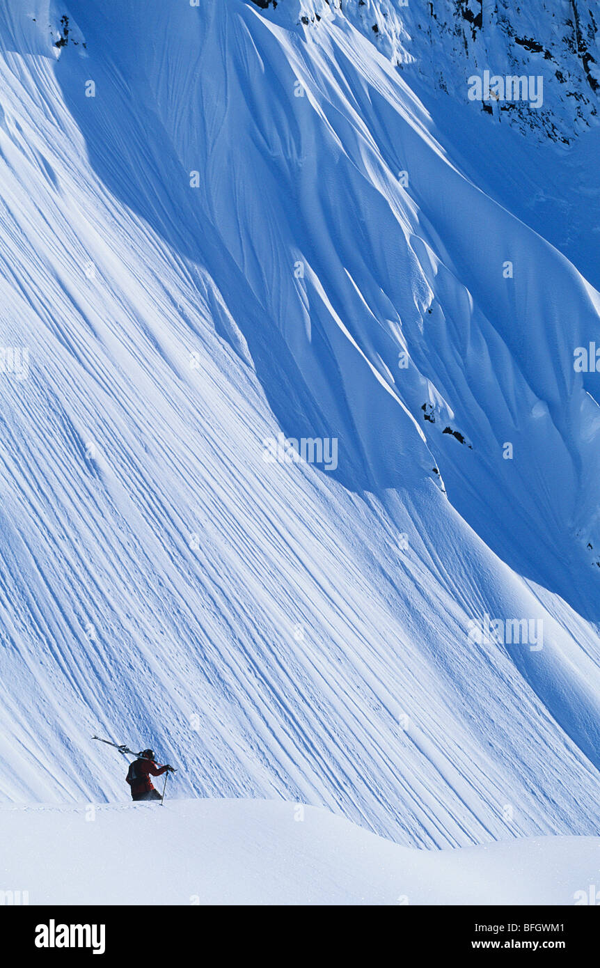Skier on mountain slope, elevated view Stock Photo - Alamy