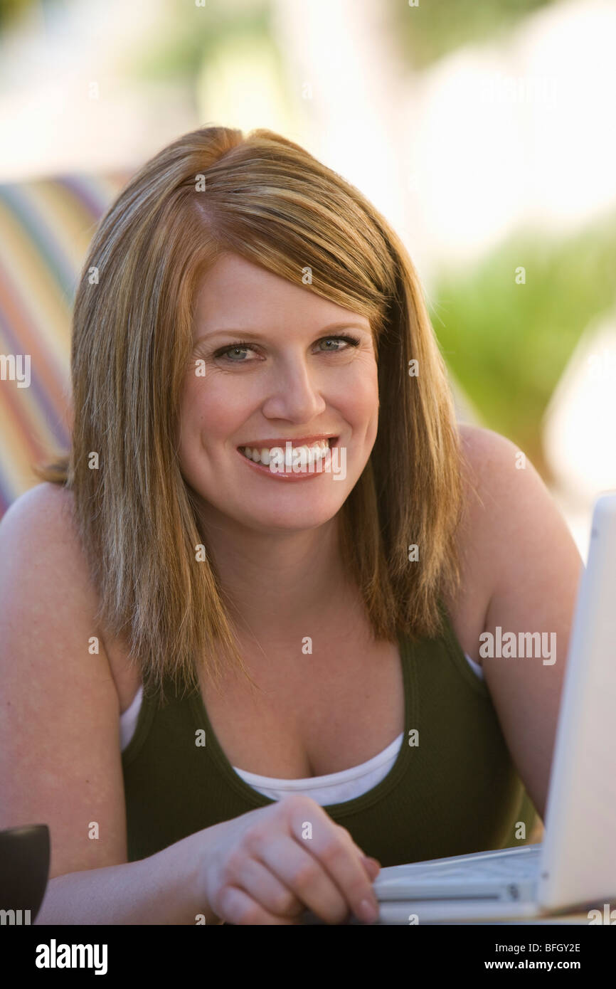 Woman Using a Computer Stock Photo - Alamy