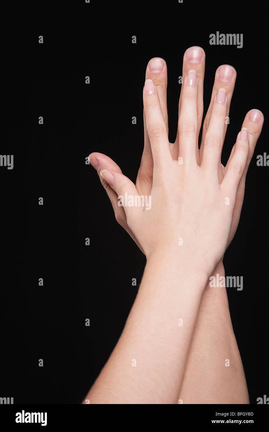 Two hands raised palms hi-res stock photography and images - Alamy
