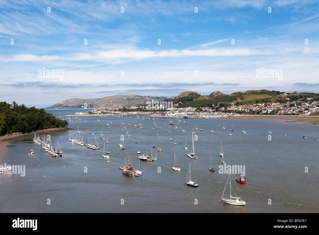 Looking across the Conwy Estuary to Deganwy from Conwy (Conway) Castle ...