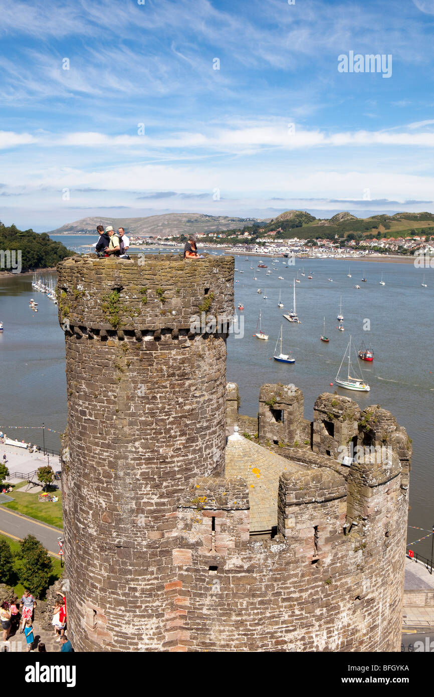 Looking across the Conwy Estuary to Deganwy from Conwy (Conway) Castle ...