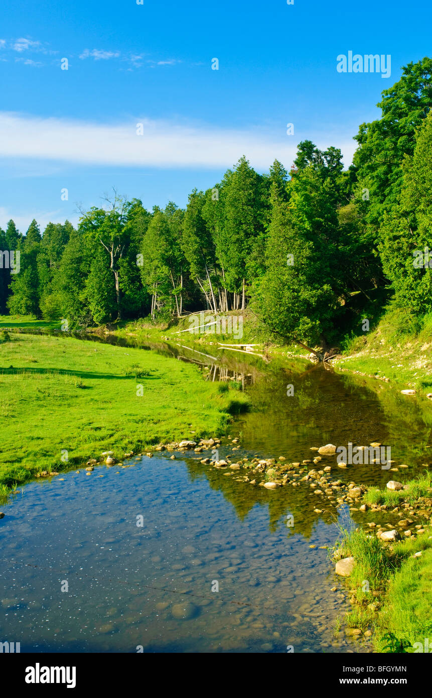The Irvine River as it winds through rural farmland, near Fergus ...