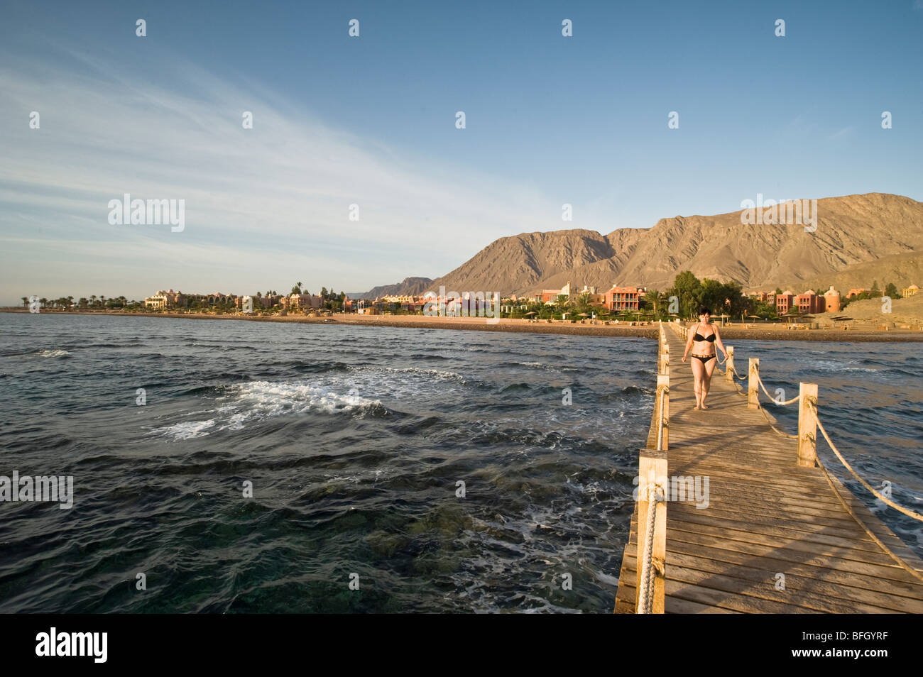 Landscape of Taba Heights, Taba, Rea sea, Egypt, Africa, with calm blue ...