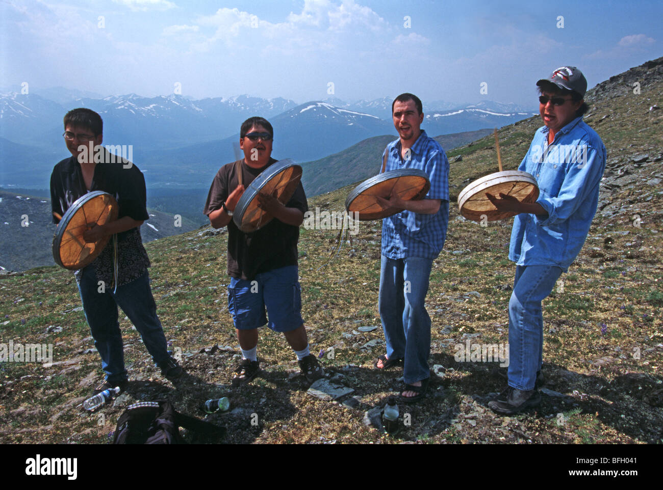 Native Drum Ceremony, Pelly Mountains. Yukon Territory, Canada Stock ...