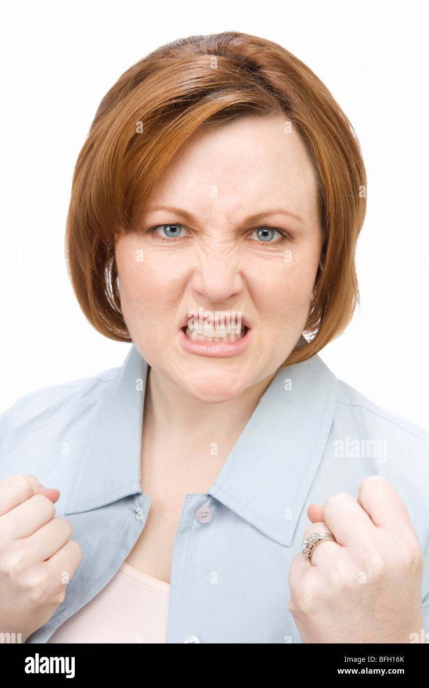 Mature woman short hair angry hi-res stock photography and images - Alamy
