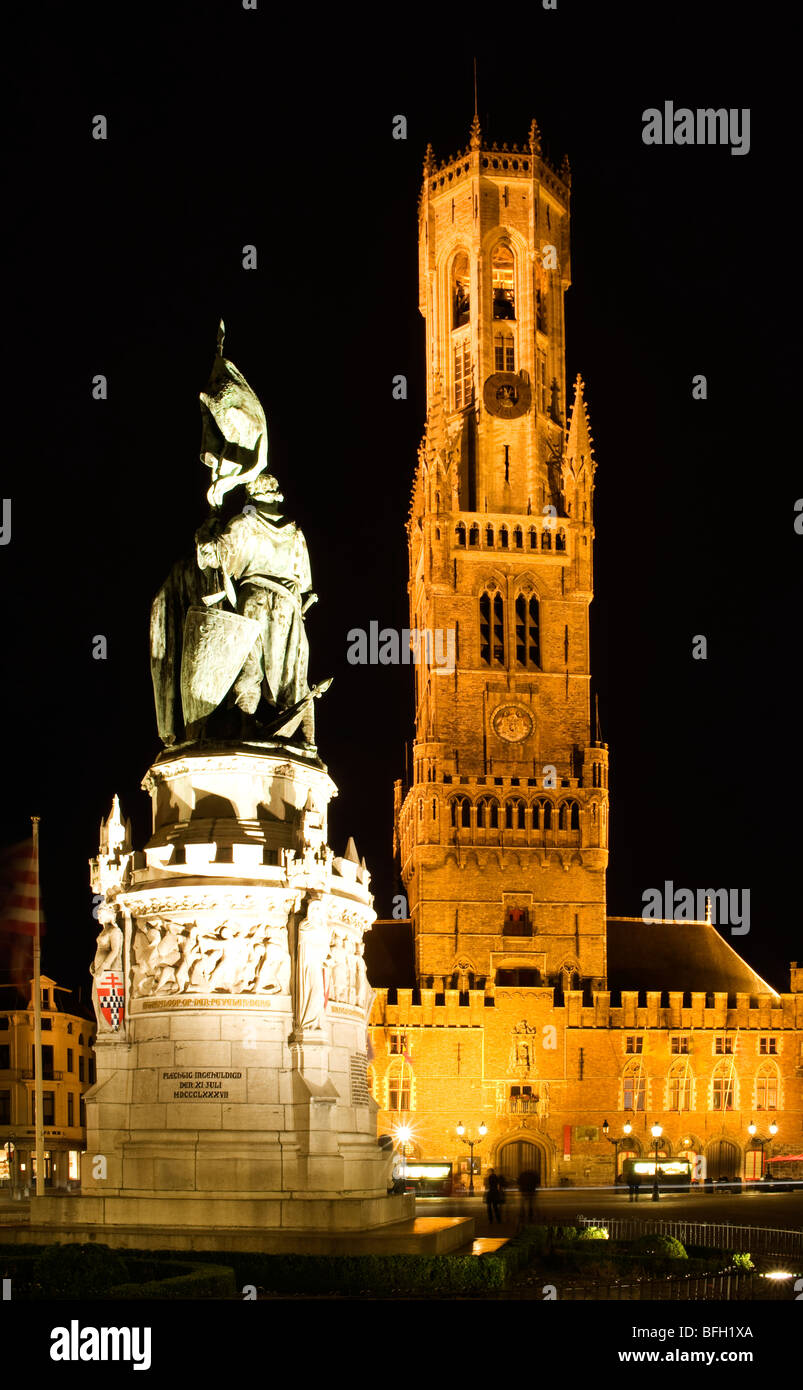 Evening view of the statue of Breidel and Pieter de Coninck and the ...