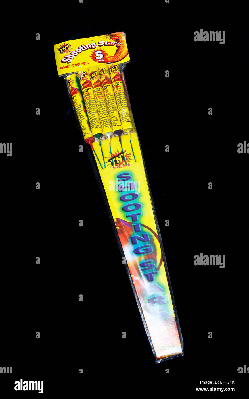 Garden fireworks a packet of rockets on a black studio background Stock ...