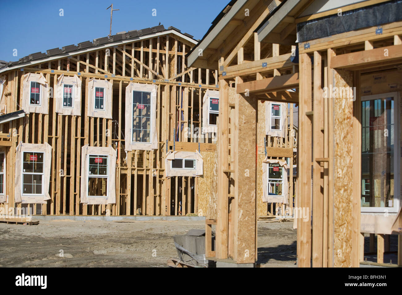 Wooden house constructions Stock Photo - Alamy