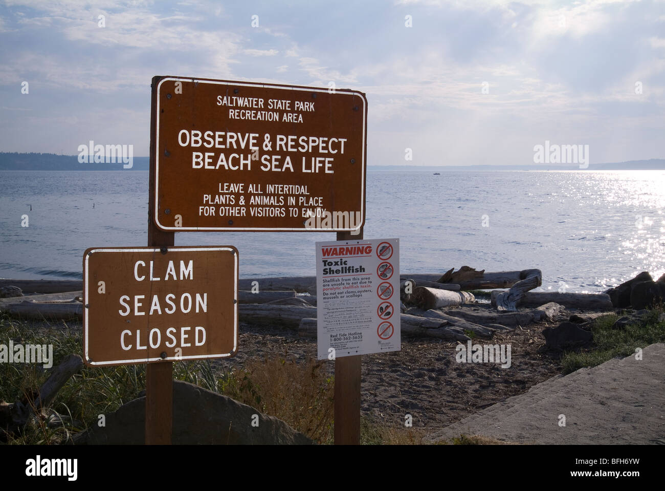 "Toxic Shellfish" sign posted by coastline Stock Photo - Alamy