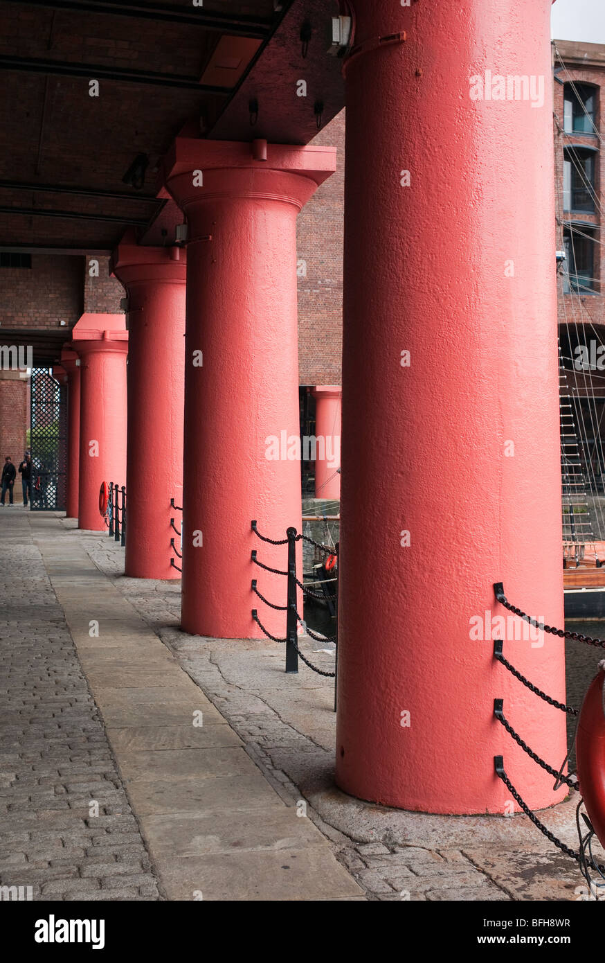 Red columns at Albert Dock Liverpool Lancashire England UK EU Stock ...